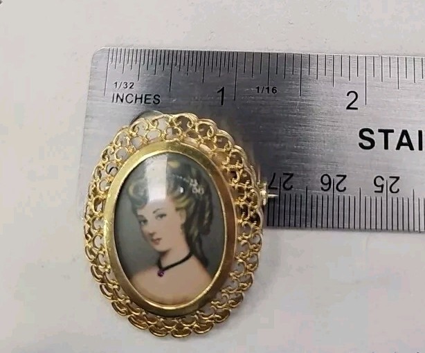 18K Yellow Gold Picture Frame Locket Pin Brooch Filigree Boarder | eBay