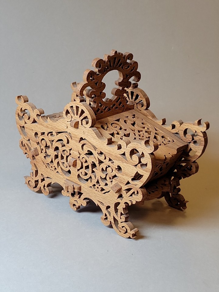 Vintage Oak Fancy Scroll Saw Work Fretwork Trinket Jewelry Box Handmade Wood | eBay