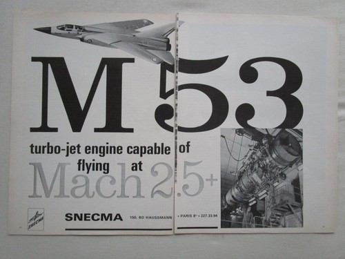 6/1971 PUB SNECMA TURBO REACTEUR M53 TURBO-JET ENGINE DASSAULT MIRAGE ...