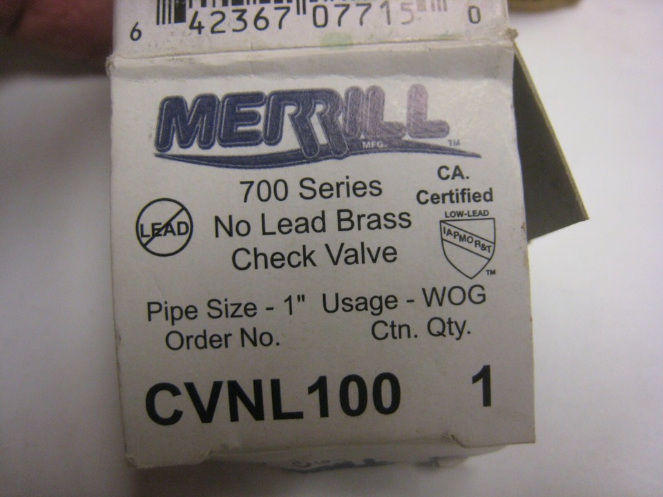 Merrill 700 Series Check Valve 1" Pipe Size CVNL100 Brass NIB | eBay