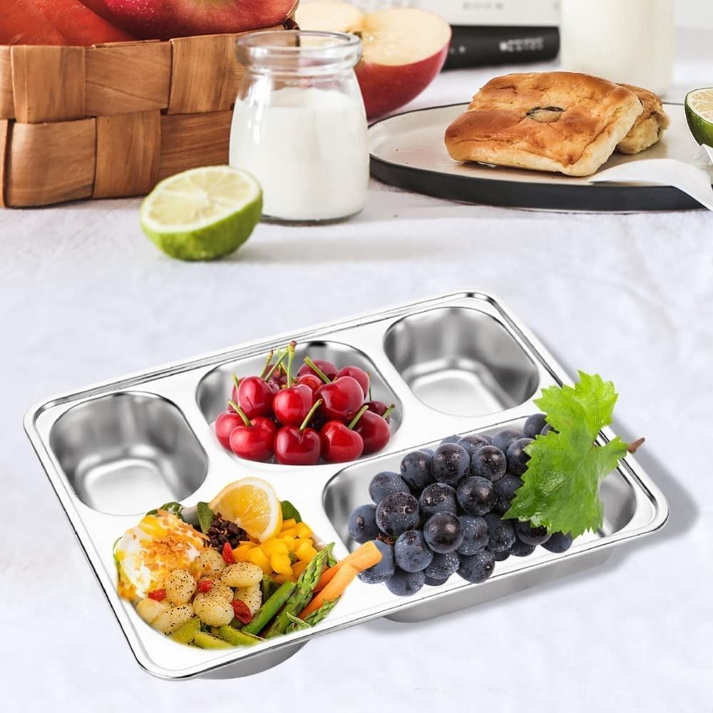 Rectangular Stainless Steel Dinner Plates Dividers Serving Tray Platter ...
