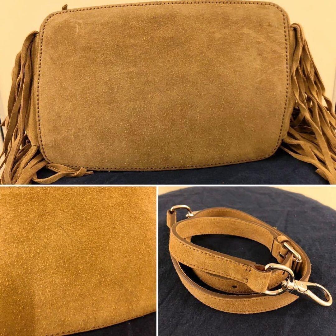 Ralph Lauren Fringe Drawstring Ricky Bag Suede Leather Brown Ralph Lauren Fringe Drawstring Ricky Bag Suede Leather Brown