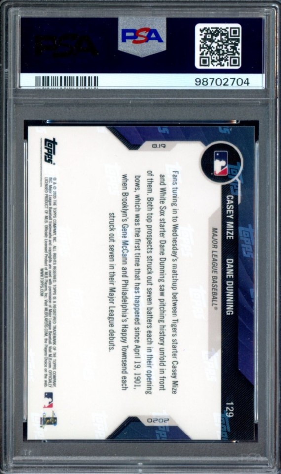 2020 Topps Now #129 Casey Mike Dane Dunning RC Rookie PSA 10 GEM MINT ...