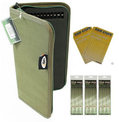 BRAND NEW CARP RIG WALLET AND 20 PINS + 18 HAIR RIGS + 200 HAIR STOPS ...