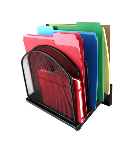 Black 5-Slot Inclined Slant File Organizer, Steel Mesh, Desktop ...
