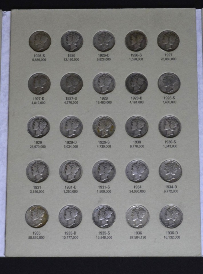 1916-1945 Mercury Dime Set - NO 1916-D, 1921-D, S "Junk" Silver $7.40 ...