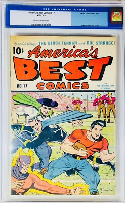 ⭐️America’s Best Comics #17,1946 CGC 7.5 VF,Classic Yank,Terror,Stange ...