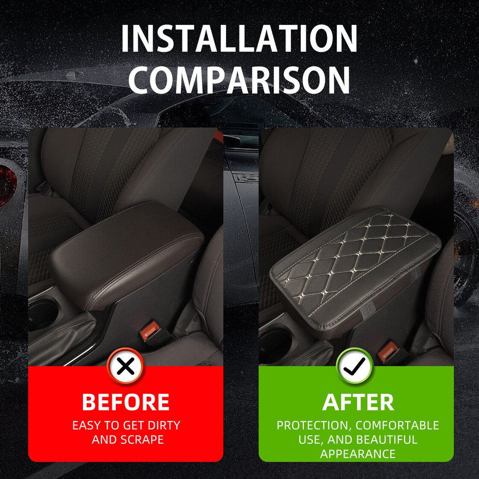 Universal Center Console Box Protector Armrest Cover Pad PU Leather ...