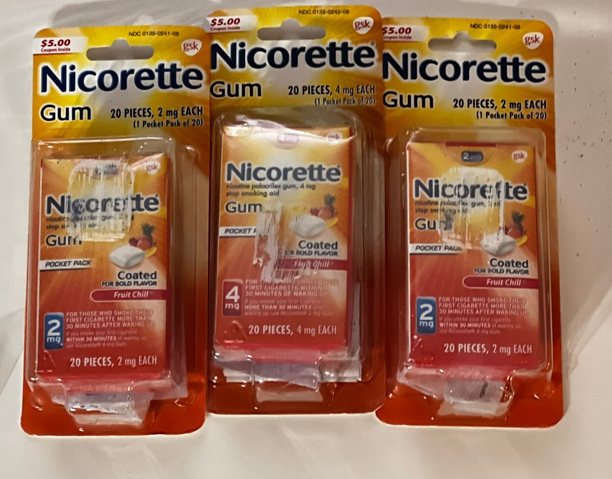 3 Pack Nicorette Gum 2mg & 4mg Fruit Chill 60 Pieces total brand new 09 ...