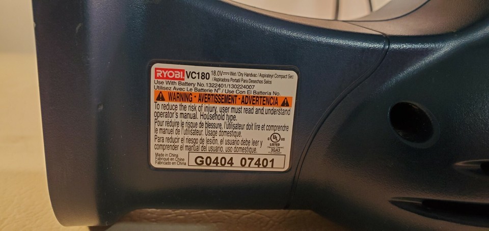 Ryobi Model VC180 Tuff Sucker 18 Volt Cordless Vacuum | eBay