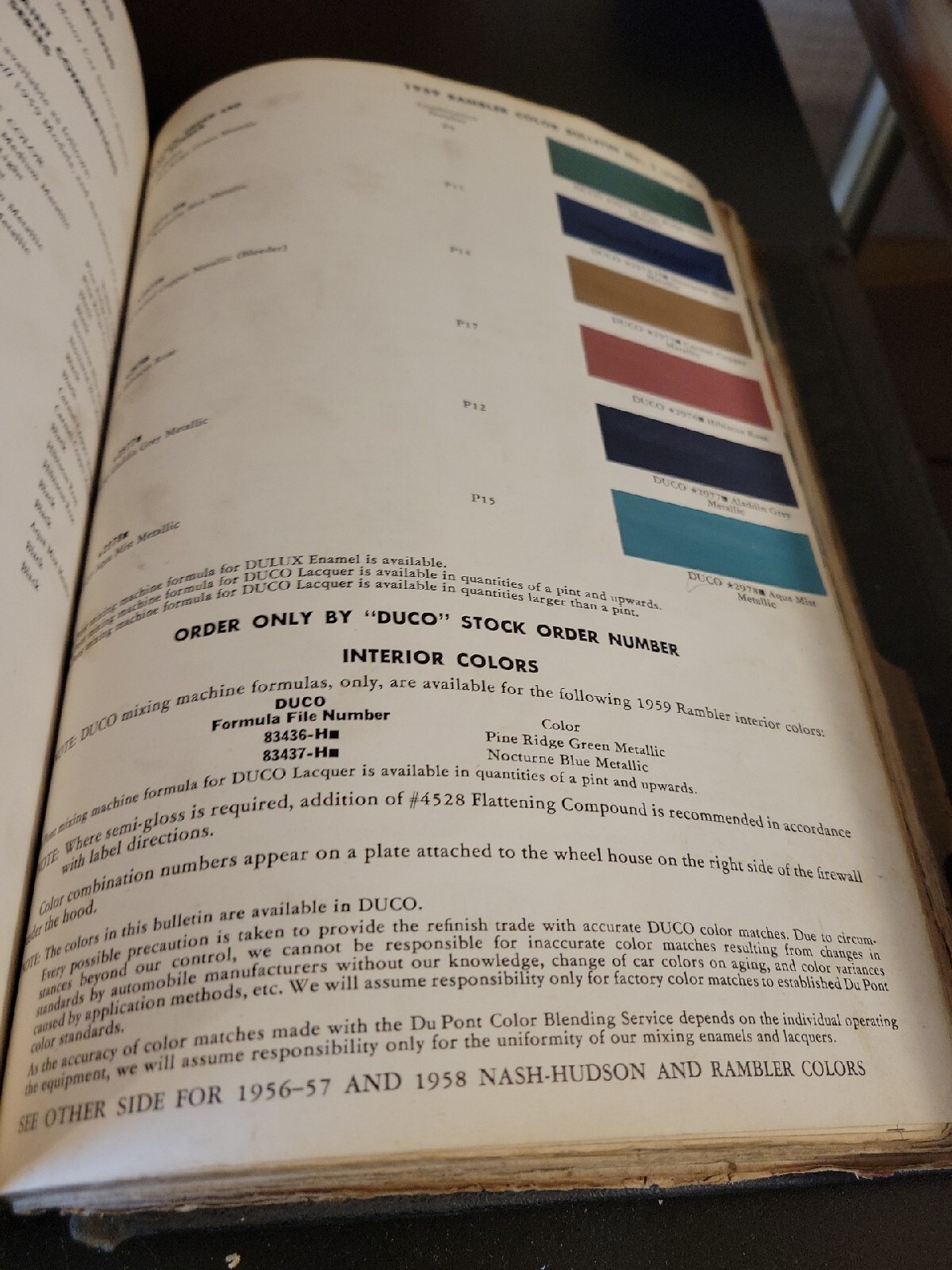 1959 DUPONT DUCO RAMBLER COLORS PAINT CHIP SWATCH SHEET BULLETIN NO 1 ...