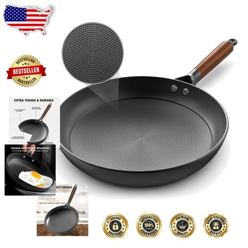 12-Inch Nonstick Honeycomb Cast Iron Skillet with Detachable Wooden ...
