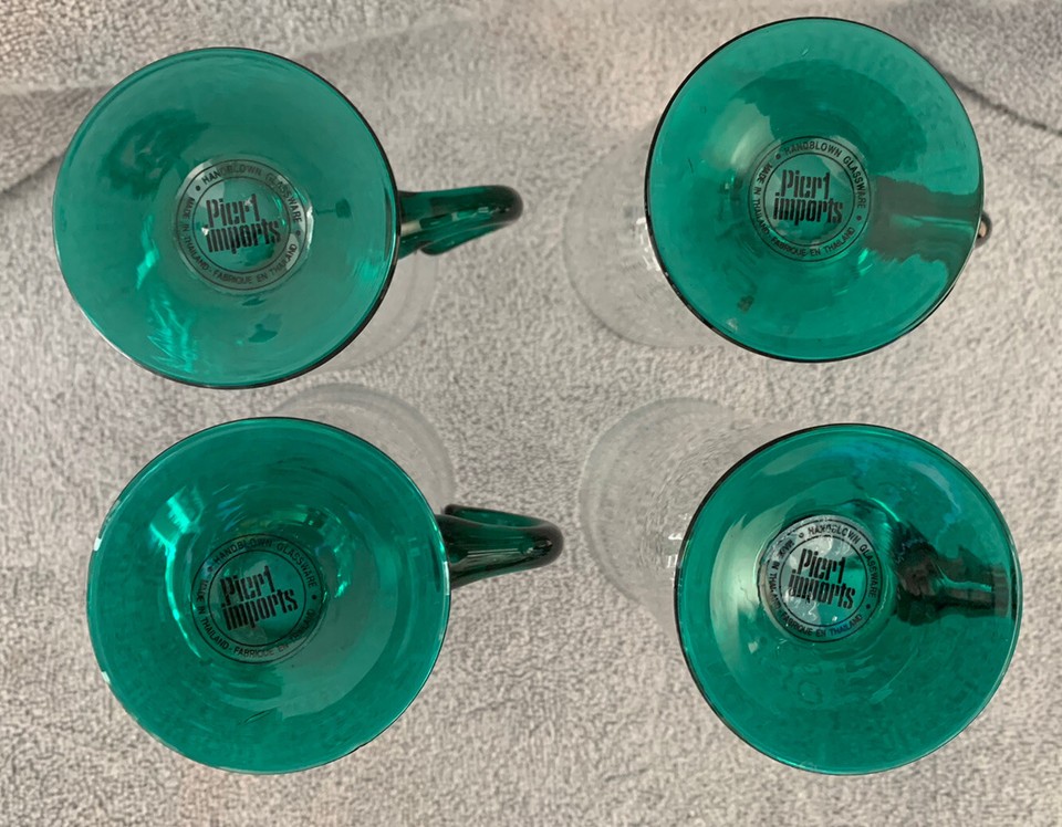 Pier 1 Glass Coffee Cappuccino Mugs Green Handle & Base NWT Hand Blown ...