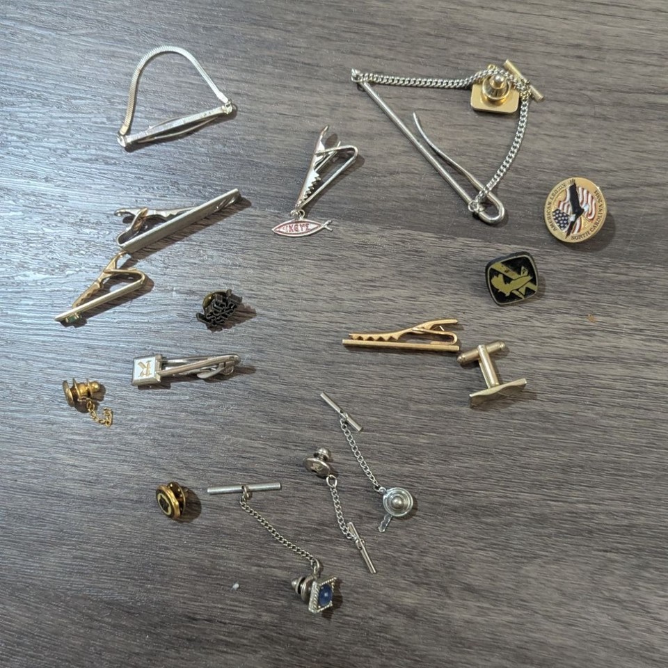 Vintage Tie Clips & Lapel Pins Lot Mixed Metals Unique Designs ...