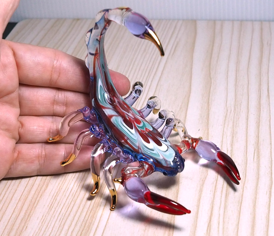 Maroon Blue SCORPION hand blown art glass figure 4 inch gold trim Gift ...