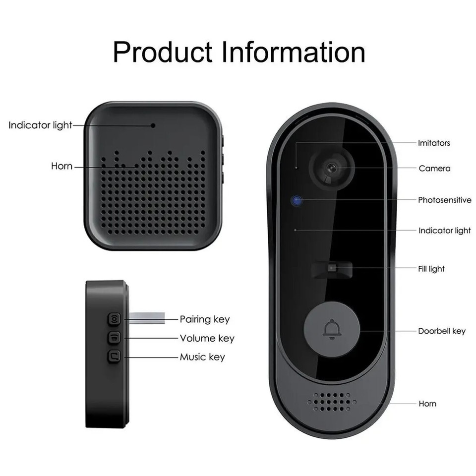 Wireless WiFi Video Smart Doorbell Phone Security Camera Door Bell Ring ...