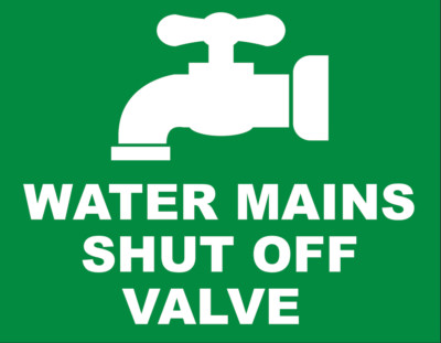Water Mains Shut Off Valve Sign Self Adhesive Gloss Sticker 160mm x ...