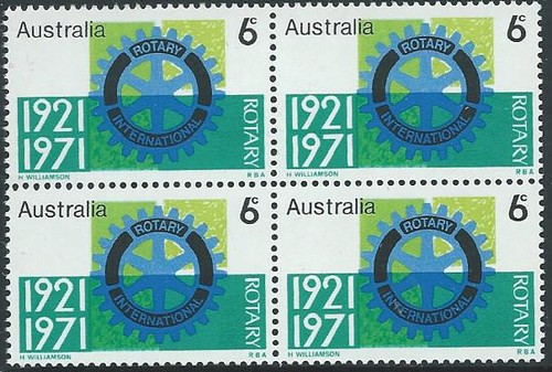 1971 6c '50 Years of Rotary in Australia' 4x4 Block of Stamps:Muh ...