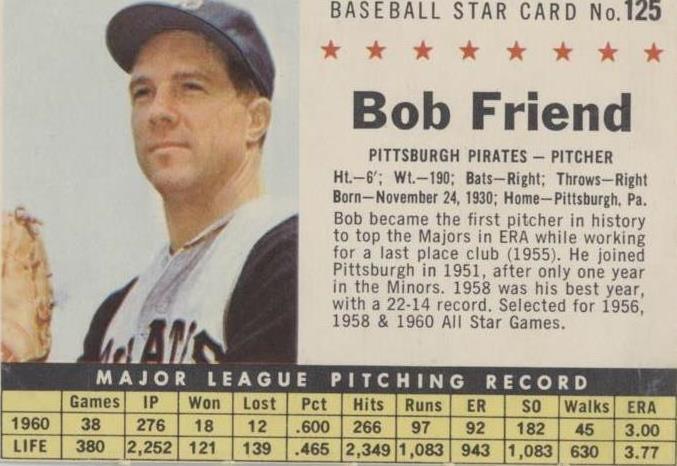 1961 Post - Bob Friend #125 Perforated for sale online | eBay