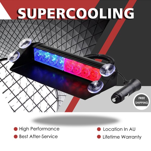 DC 12V 8 LED Red Blue Car Police Strobe Flash Light Dash Urgency 3 ...