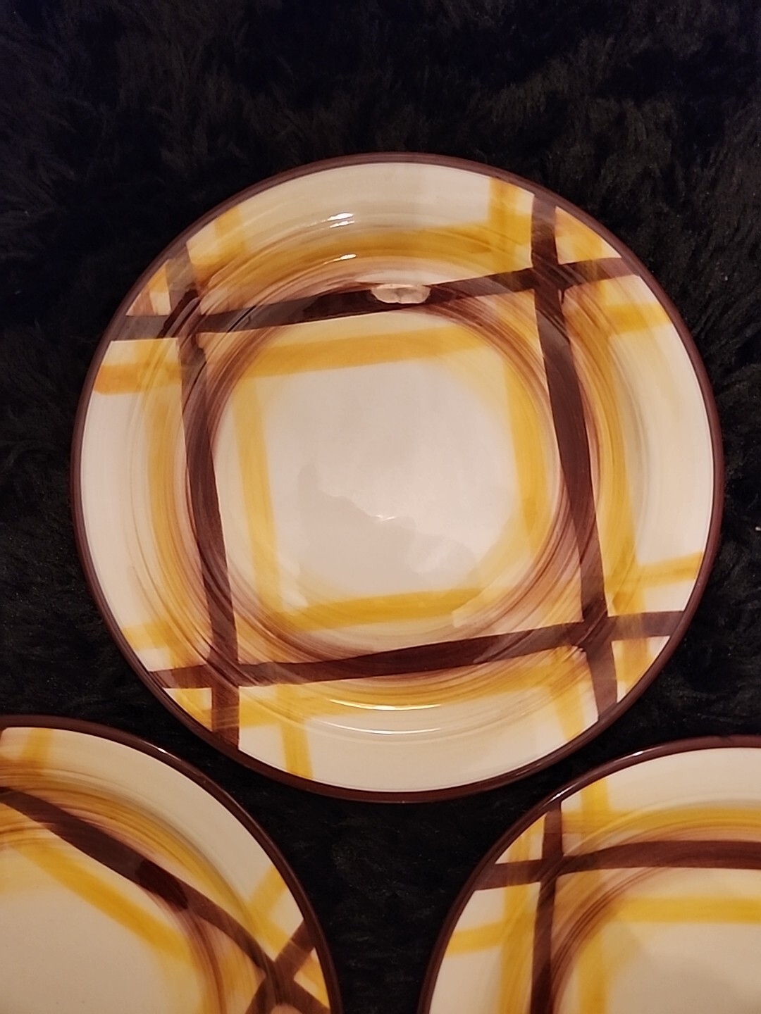 Lot of 3 Mid-Century MCM Vernonware Organdie Plates 9 3/4" Yellow Brown ...