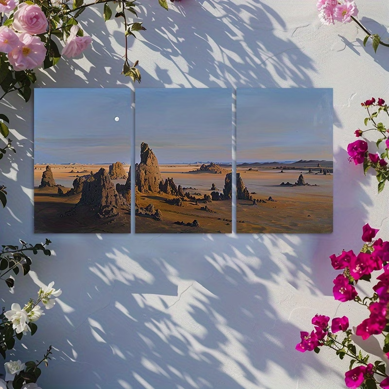 3pcs Desert Gobi Rock Landscape with Moon Wall Art Canvas Unframed ...