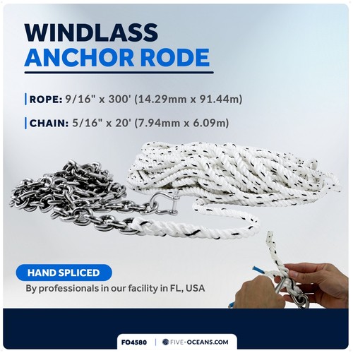 Windlass Anchor Rode 9/16"x300' 3-Strand Rope 5/16"x20' G4 Stainless ...
