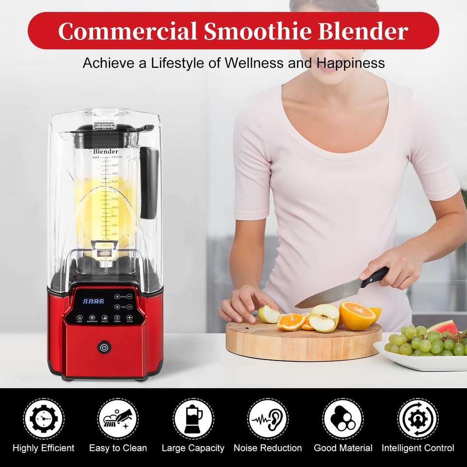 2200W Commercial Professional Blender W/ Shield Quiet Sound Enclosure ...