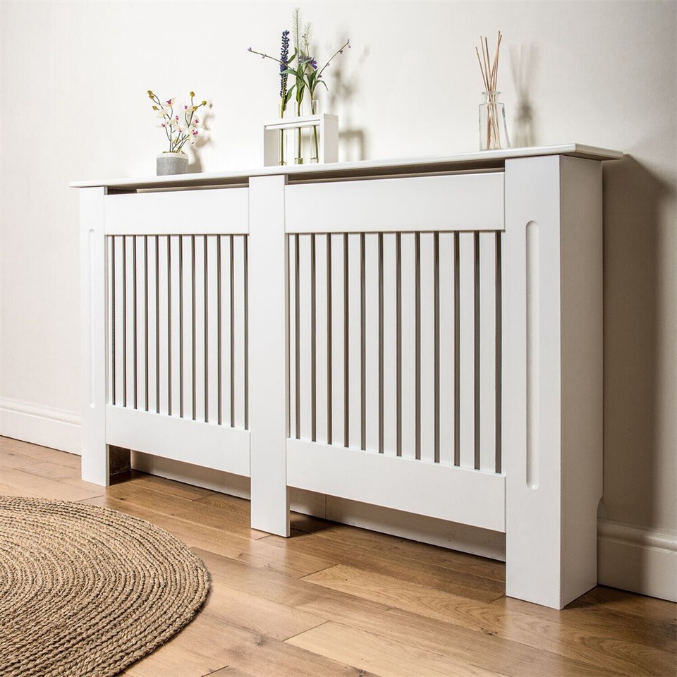 White/Grey Radiator Cover Shelf Cabinet Grill MDF Wooden Modern ...