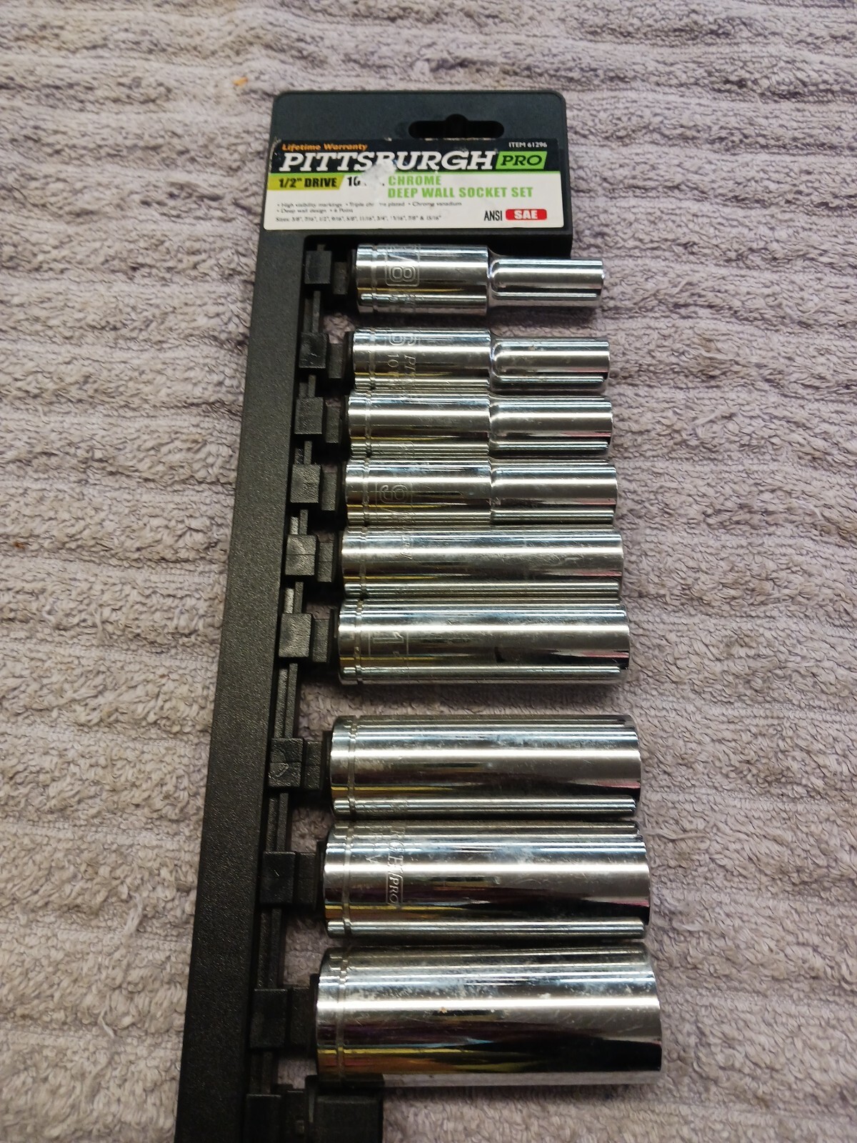 61296 Pittsburgh 1/2" Drive 10 PC Chrome Deep Wall Socket Set SAE | eBay