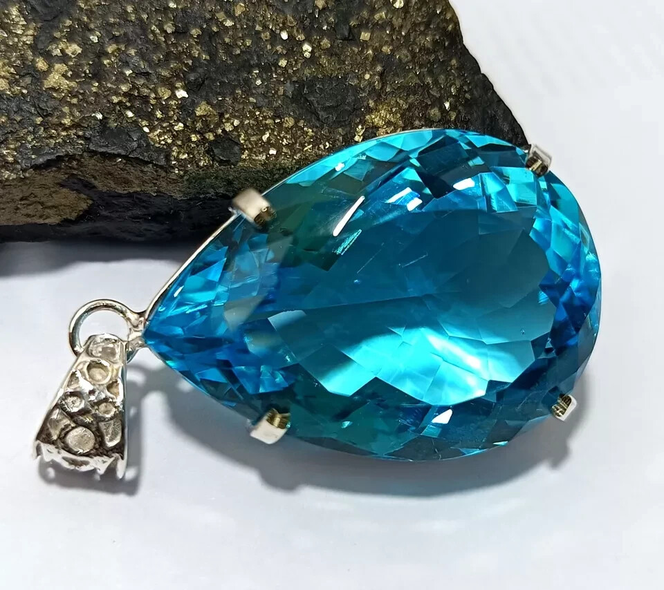 Certified Natural 100 Ct+ Brazilian Blue Pear Topaz Pendant Loose ...