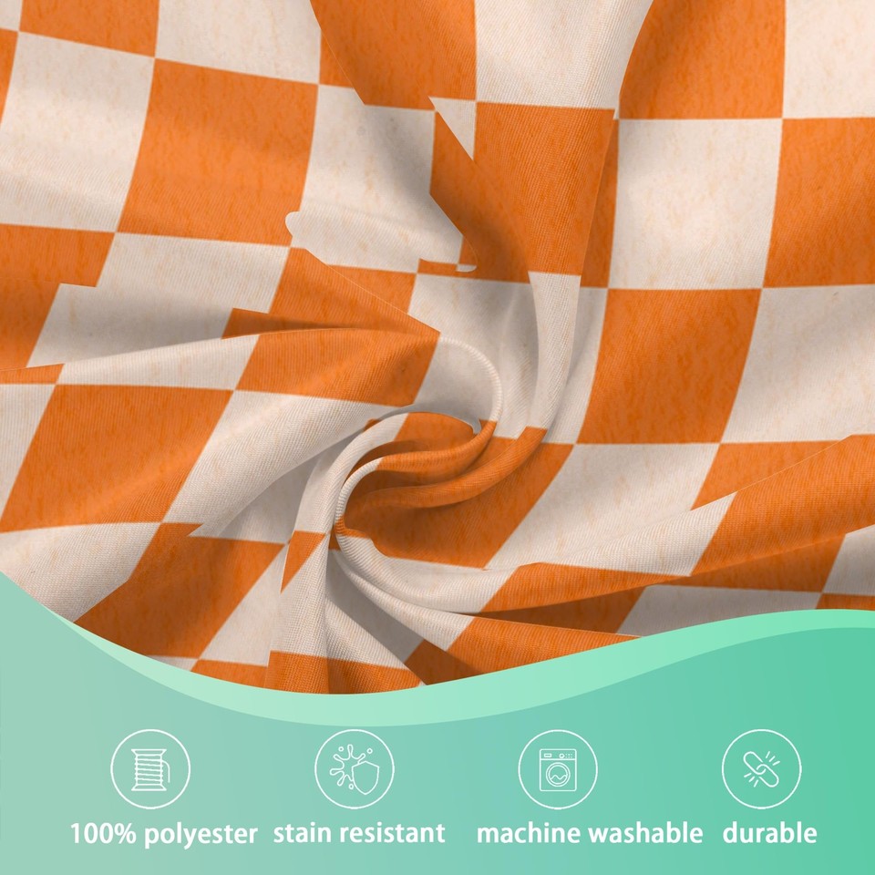 Retro Chess Board Round Table Cloth 60 InchOrange Checker Tablecloth ...
