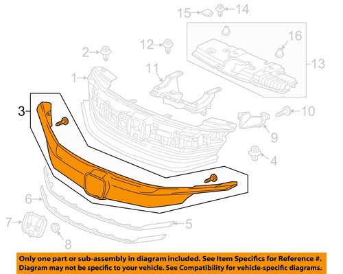 2016-2017 Honda Accord Grille Grille Surround Components | 71180-T2FA51 ...