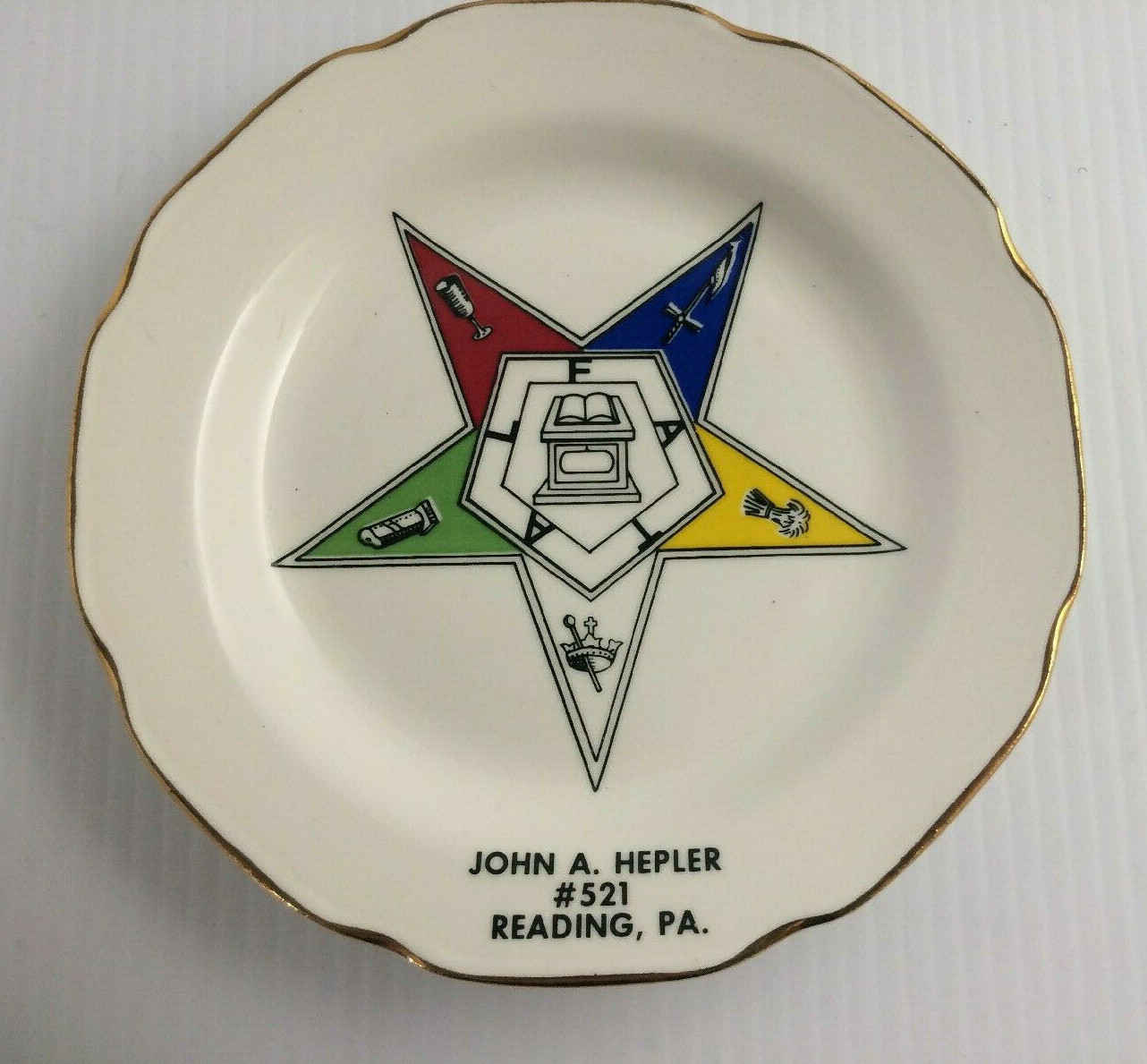 Masonic Freemason Plate Eastern Star 1966-67 Personalized Gold Trim ...