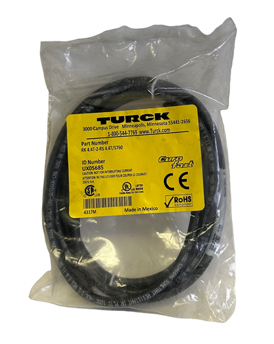 NEW TURCK RK 4.4T-2-RS 4.4T/S760 / RK44T2RS44TS760 M12 EURO CORDSET 2M ...