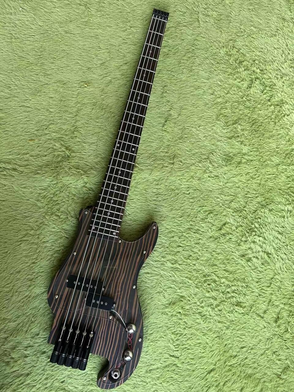 Musoo brand electric bass headless bass zebra wood body 5 string Bass ...