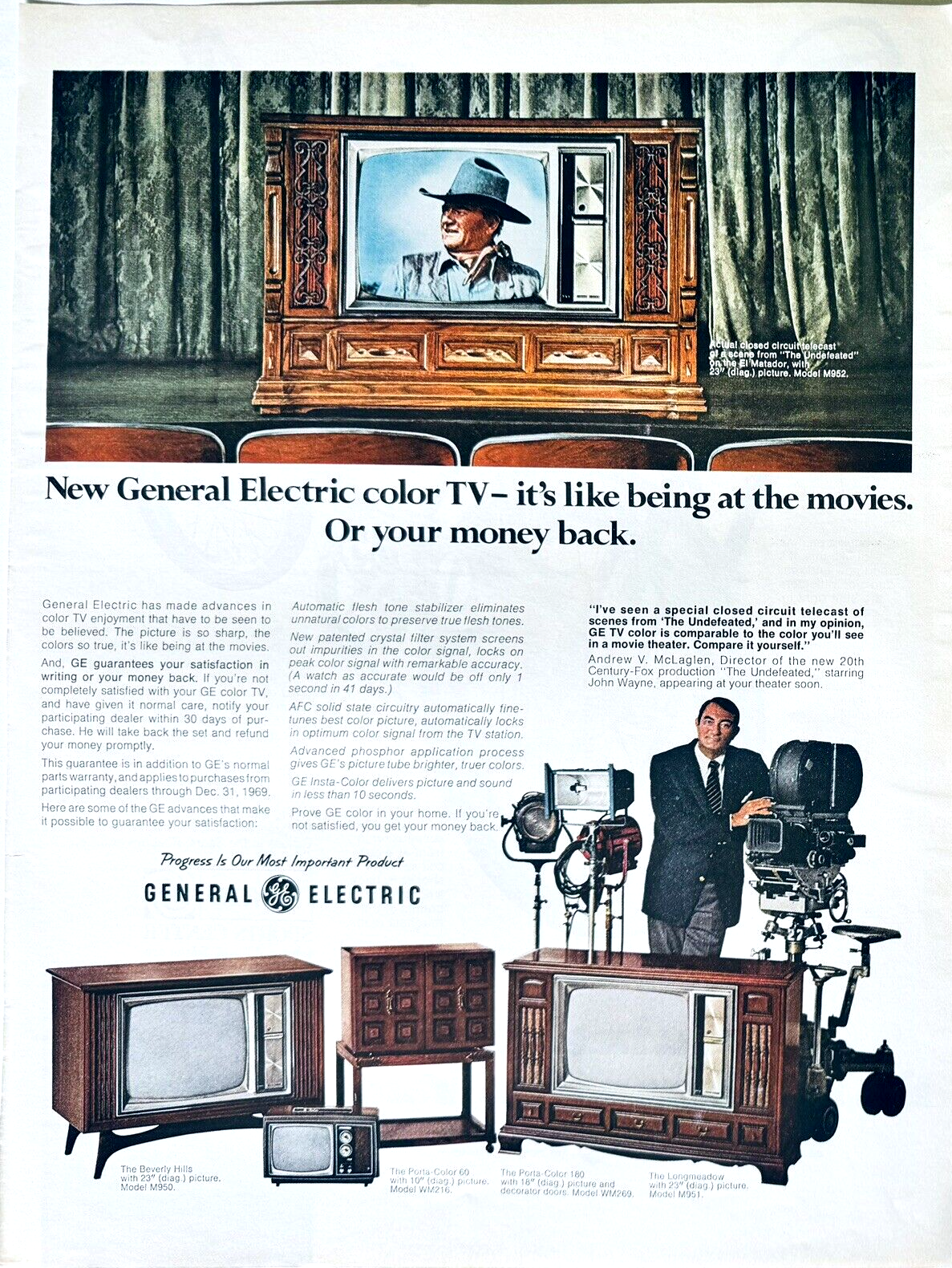 1969 GE General Electric Color TV sets Oversize Printed Ad 14x11" Large ...