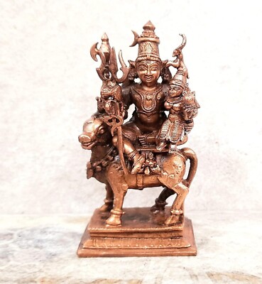 Handmade Copper Hindu God Shiva Parvati Idol with Nandi Statue Figurine ...