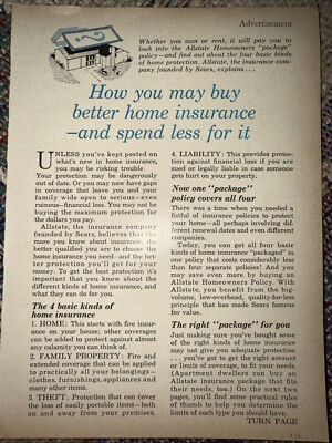 1959 Allstate Insurance: Buy Better Home Insurance Vintage Print Ad | eBay