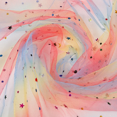 DIY Mesh Rainbow Gradient Fabric Glitter Star Tutu Wedding Dress ...