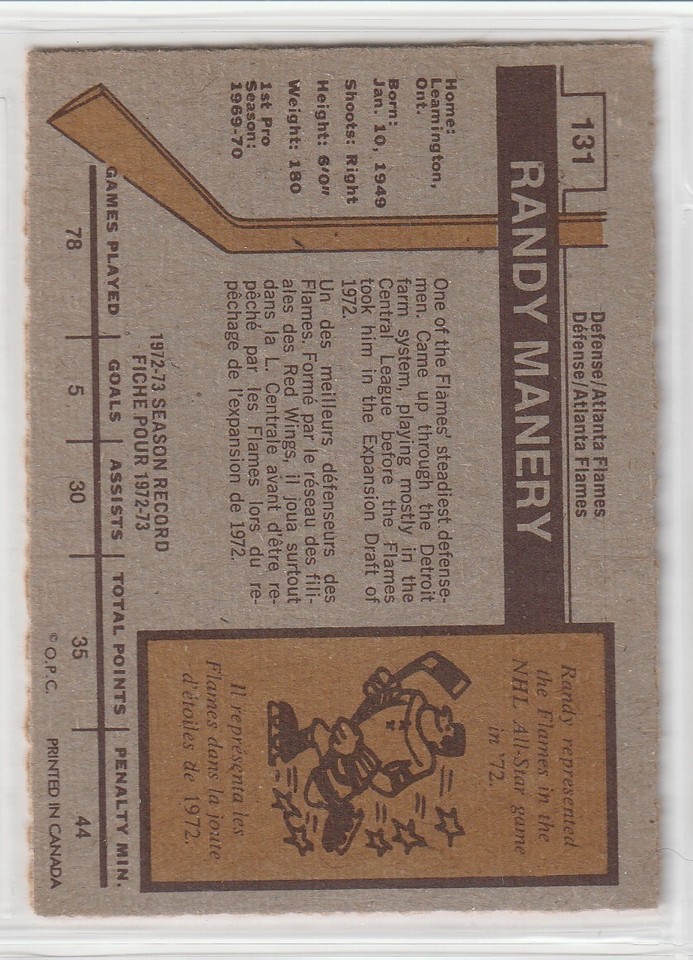 1973-74 O Pee Chee Hockey #131 Randy Manery Atlanta Flames | eBay