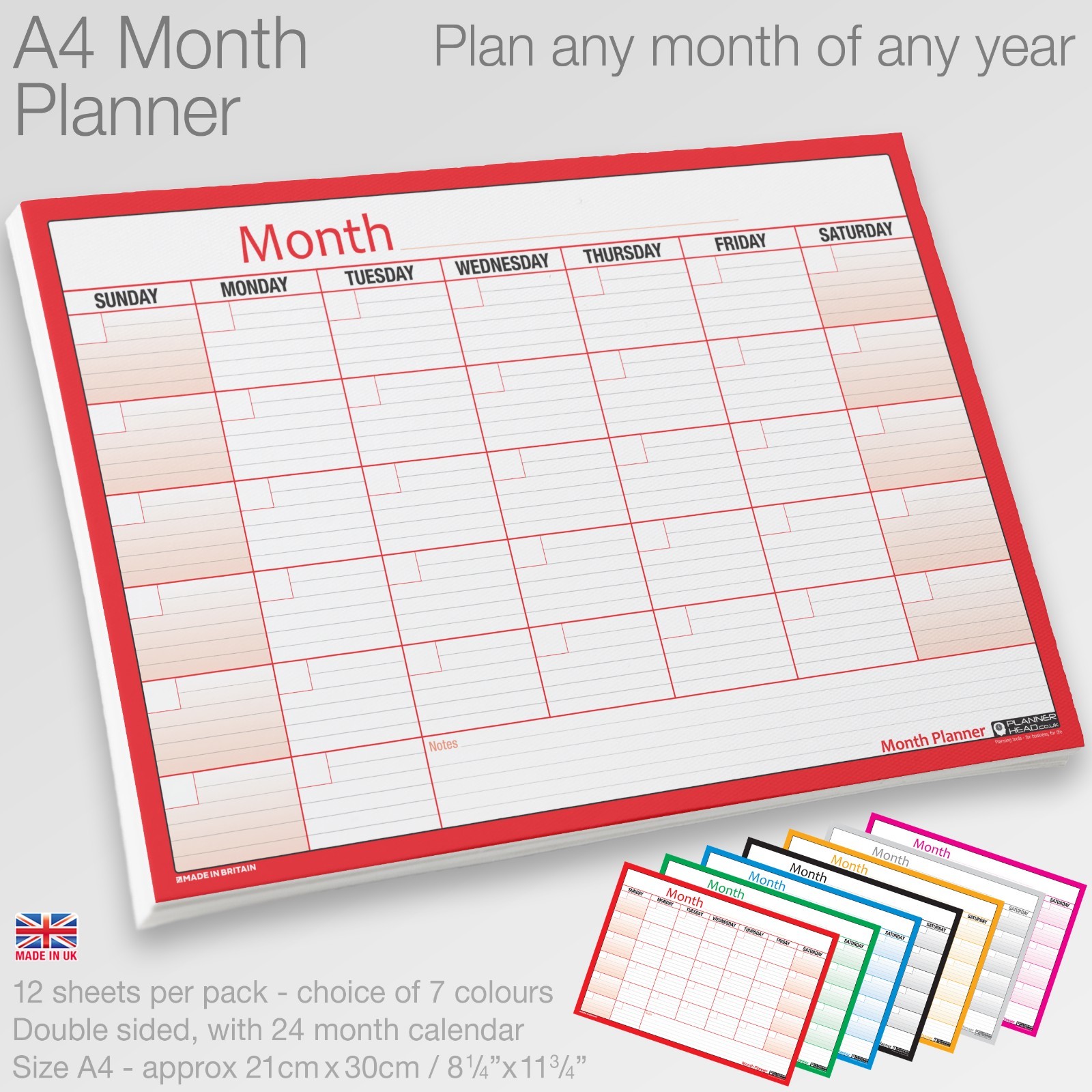 MONTH PLANNER Desk / Wall A4 Monthly Planner Double Sided inc. 4 year ...