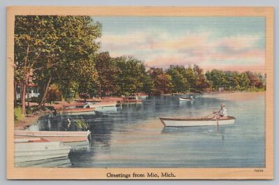 Mio Michigan PM~Greeting~Fishing on Ausable River or Pond*~Lady In ...