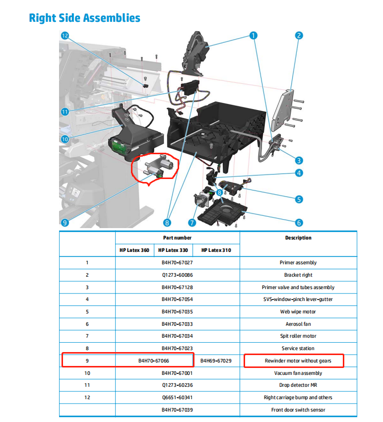 B4H70-67066 Rewinder Motor w/ Gears 64ser Fit for HP LATEX 330 360 365 ...