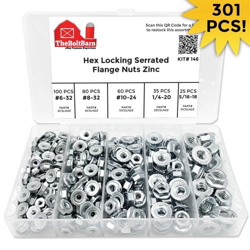#6 #8 #10 1/4 5/16 Serrated Flange Whiz Lock Nut Zinc Assortment ...