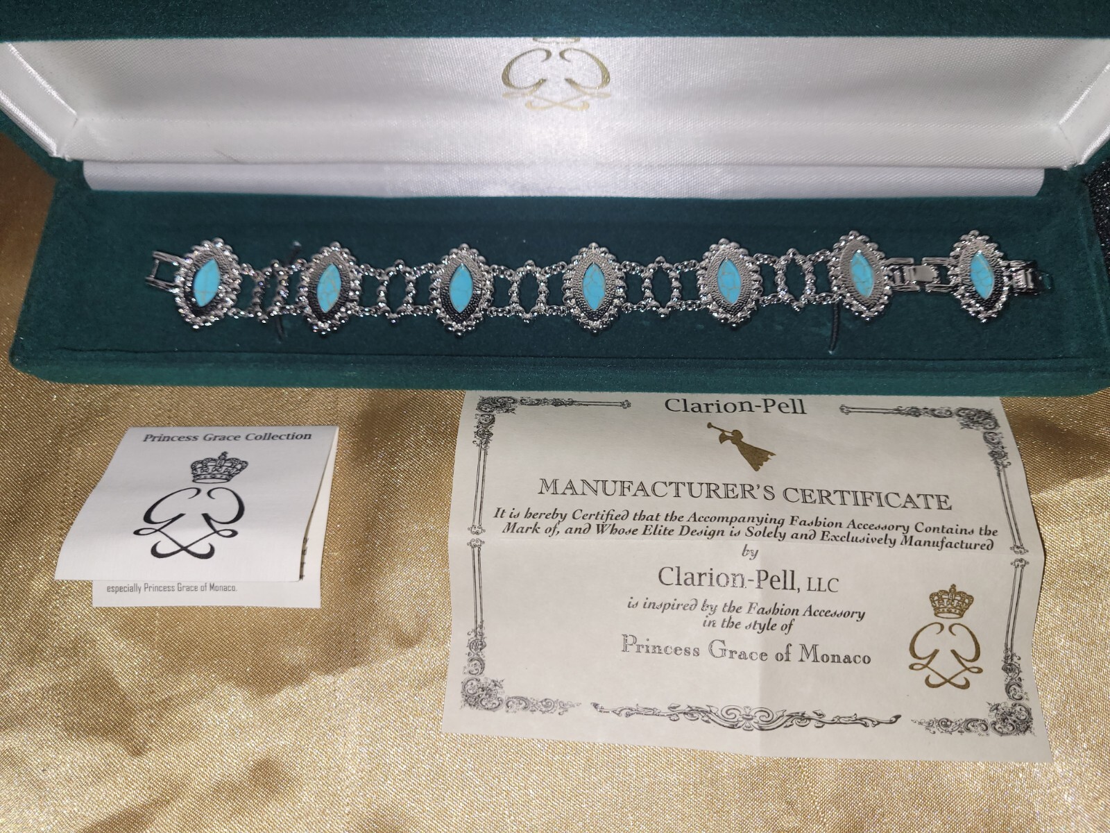 Turquoise Bracelet Princess Grace Kelly Simulated Crystal Clarion Pell ...