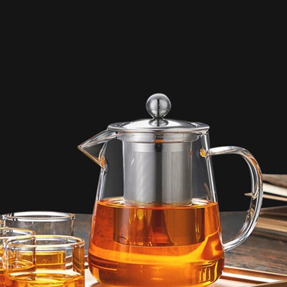 550ml Glass Tea Kettle Heat Resistant Tea Pot Stainless Steel Infuser ...