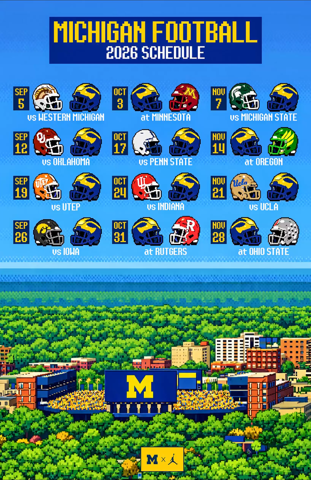 Michigan Wolverines 2026 Football Schedule Poster 11 x 17" Michigan ...