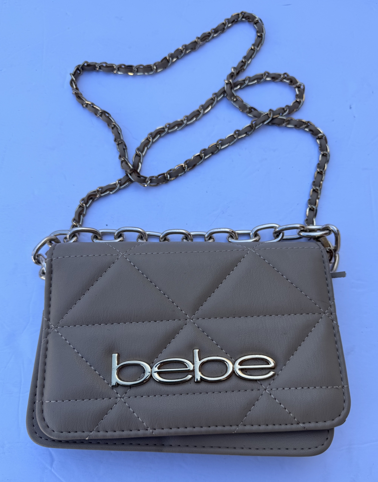 Bebe Flap Grey Quilted Crossbody Shoulder Bag Purse - Gem