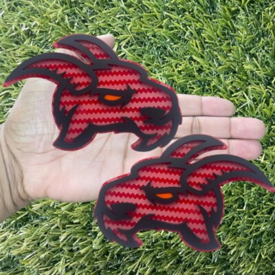Angry Goat Emblem Badges Orange Eyes Carbon Fiber Red Set Of (2) Custom ...